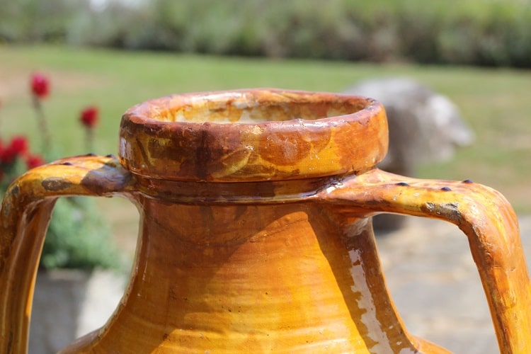 Near Pair Of Very Large Mediterranean Olive Jars With Yellow Glaze ...