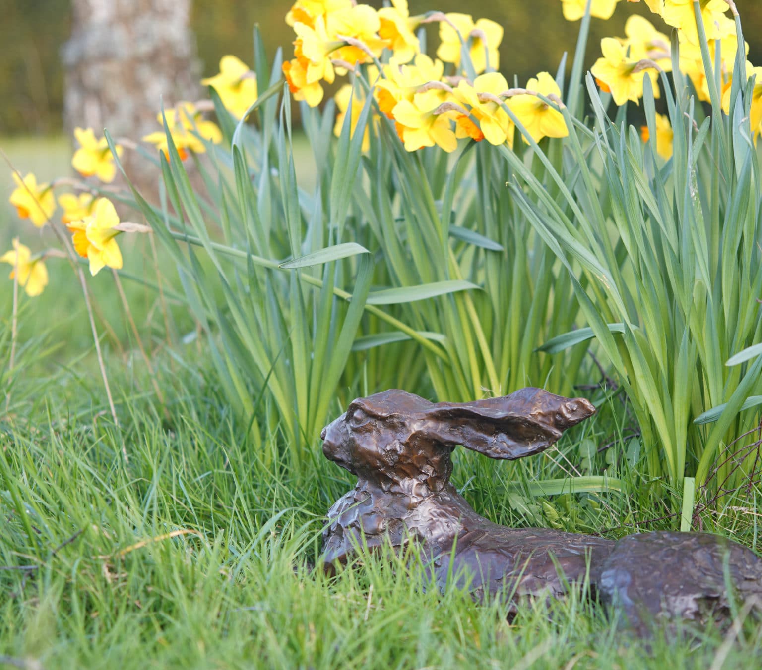 Bronze Recumbent Hare Sculpture - DGA by Tina Bird