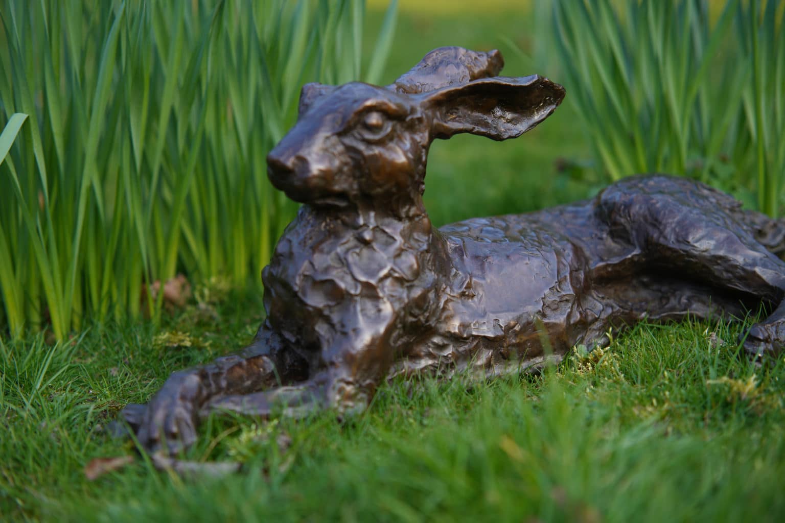 Bronze Recumbent Hare Sculpture - DGA by Tina Bird