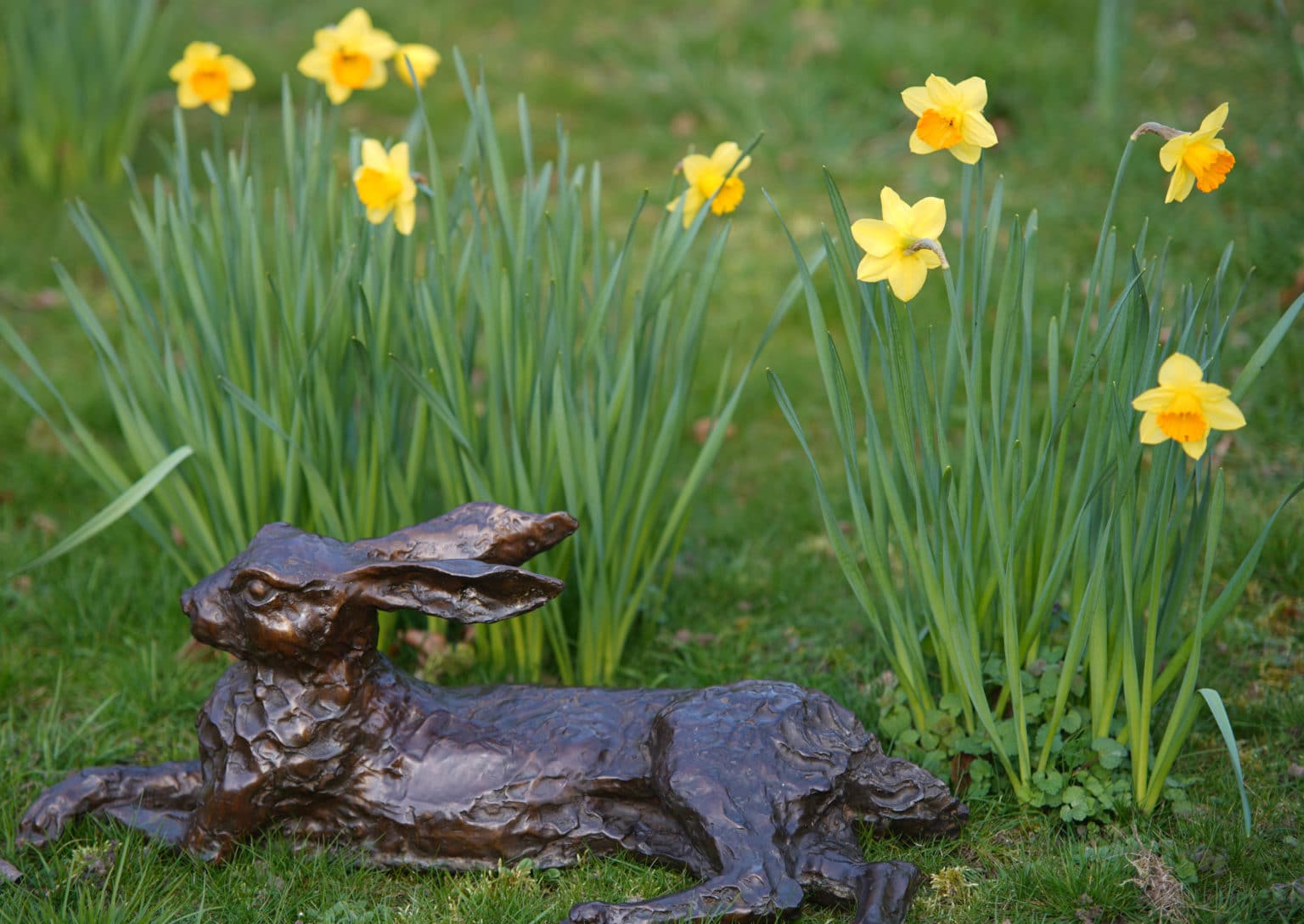 Bronze Recumbent Hare Sculpture - DGA by Tina Bird