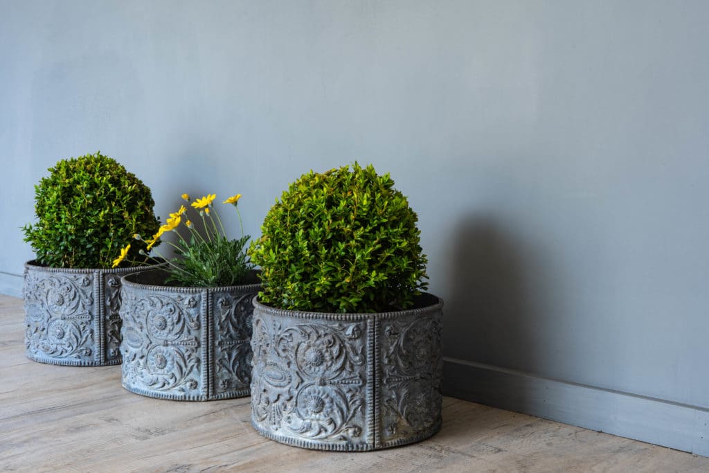 Highly decorative trio of circular lead planters - DGA by Tina Bird