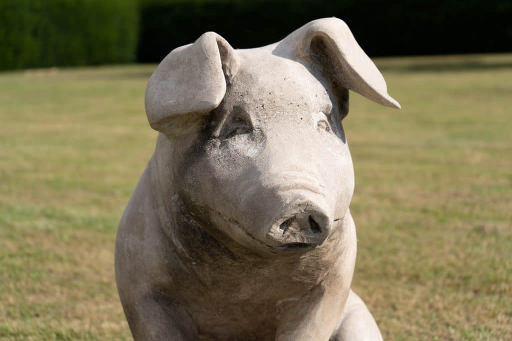 Two Portland Stone Life Size Garden Pig Statues - DGA by Tina Bird