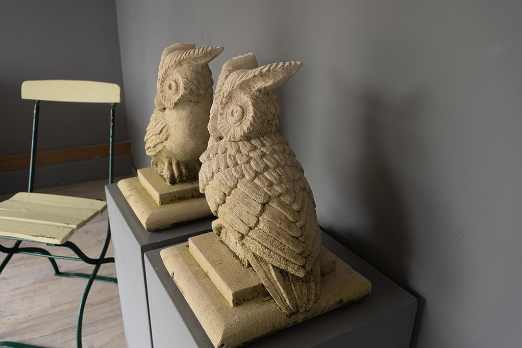 Pair of Portland Stone Garden Owl Statues - DGA by Tina Bird
