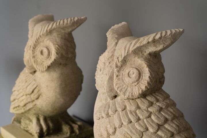 Pair of Portland Stone Garden Owl Statues - DGA by Tina Bird