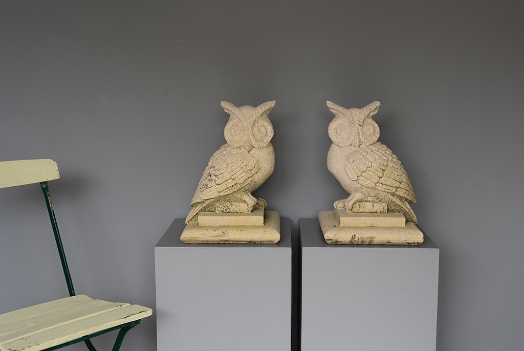 Pair of Portland Stone Garden Owl Statues - DGA by Tina Bird