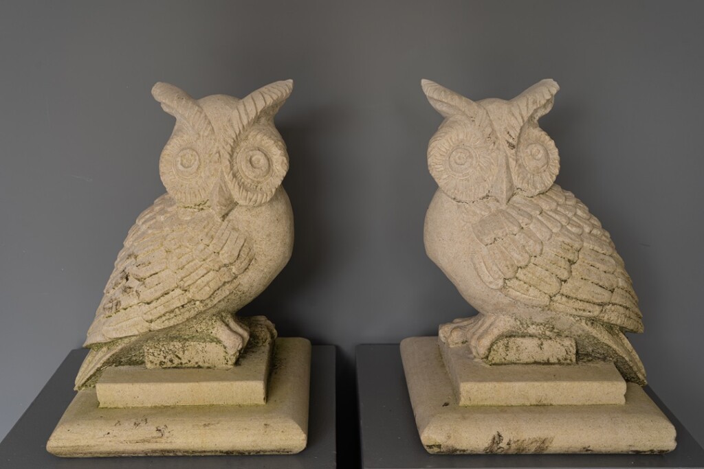 Pair of Portland Stone Garden Owl Statues - DGA by Tina Bird