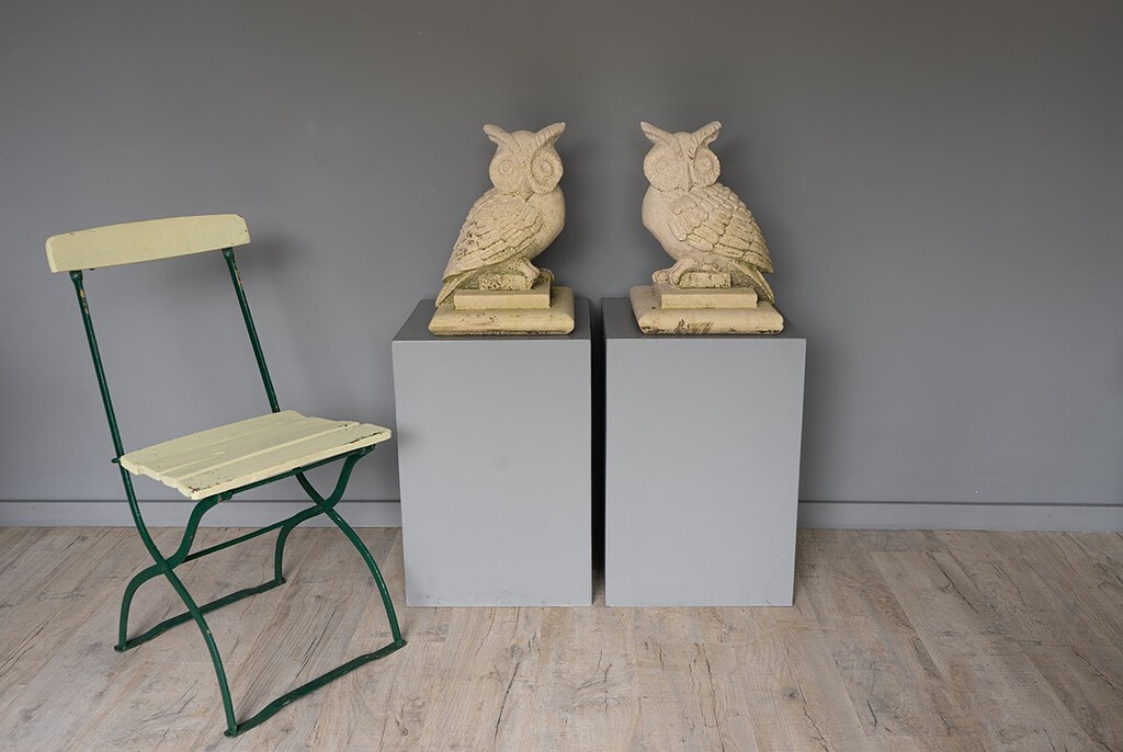 Pair of Portland Stone Garden Owl Statues - DGA by Tina Bird