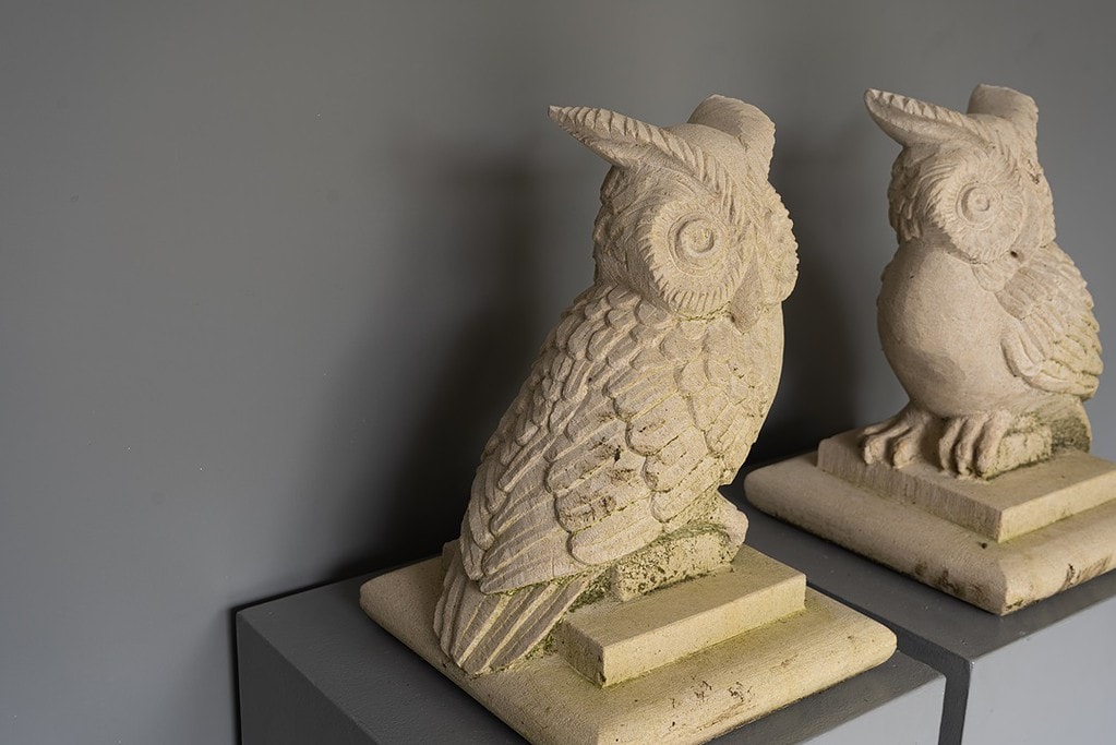 Pair of Portland Stone Garden Owl Statues - DGA by Tina Bird