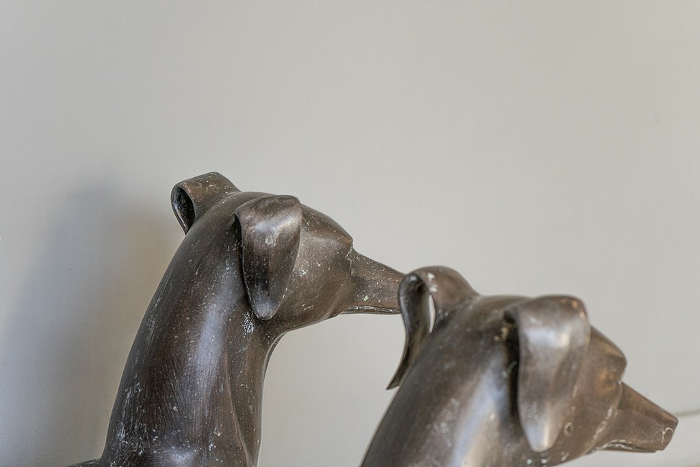 Pair of Bronze Whippet Garden Statues - DGA by Tina Bird