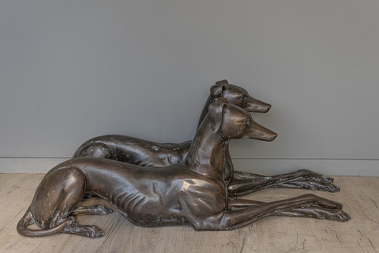 Pair of Bronze Whippet Garden Statues - DGA by Tina Bird
