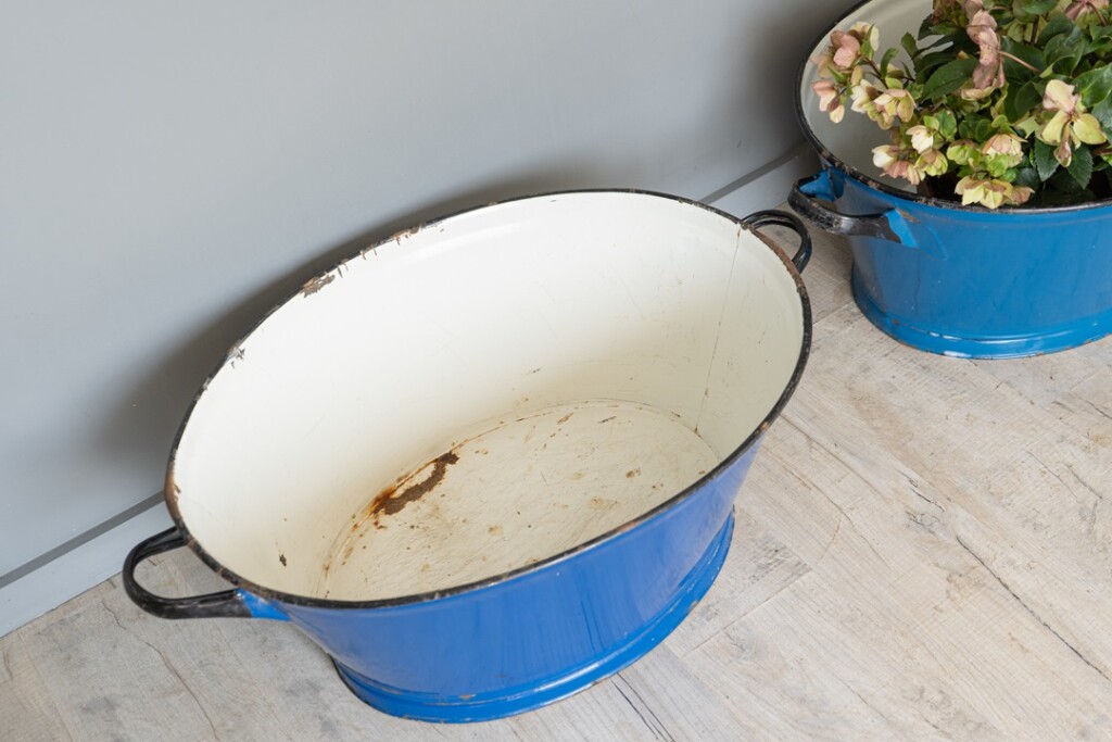 Vintage Blue Enamel Pair of Garden Planters - DGA by Tina Bird