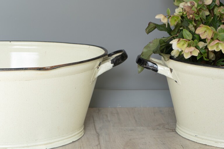 Vintage Cream Pair of Enamel Planters - DGA by Tina Bird