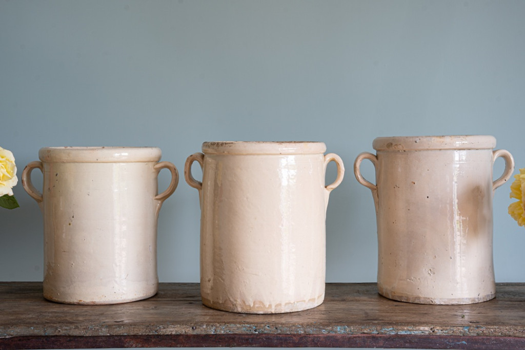 Trio 19th Century Large Italian Cream Glazed Pots - DGA by Tina Bird