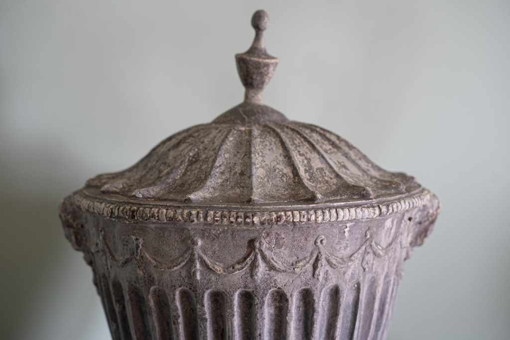 Near Pair of heavy Garden Lead Urns - DGA by Tina Bird